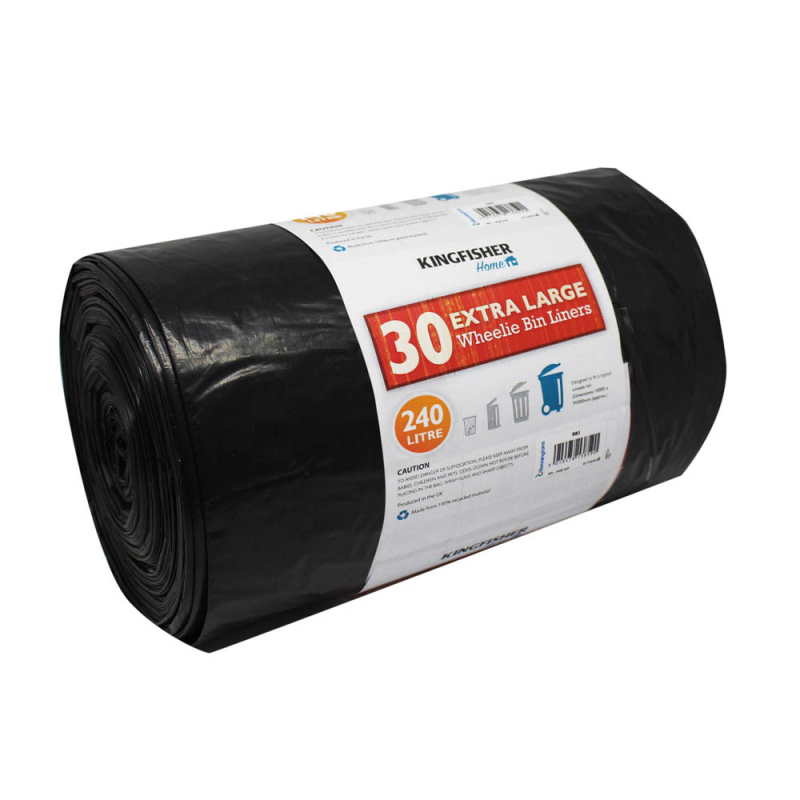 30 Pack Of Black Quality 240L Wheelie Bin Liners | Bonningtons